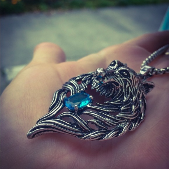 Vintage | Jewelry | Vtg Stainless Steel Blue Sapphire Wolf Necklace ...